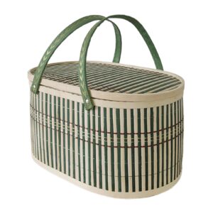 Handcrafted Bamboo Storage Basket with Cover for Organizing and Gifting, Solid Lid