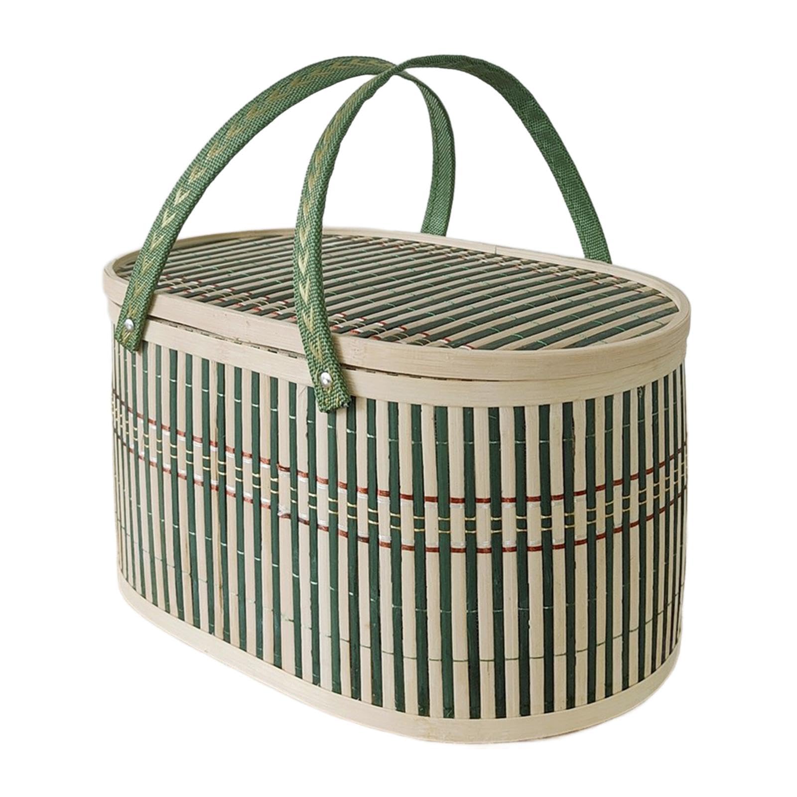 Handcrafted Bamboo Storage Basket with Cover for Organizing and Gifting, Solid Lid