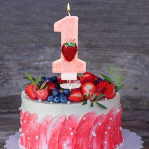 Strawberry Number 1 Candle, Cute Berry Number One Candle Strawberry Theme Cake Topper Decor Supplies for First Birthday Wedding Party Baby Shower Decoration