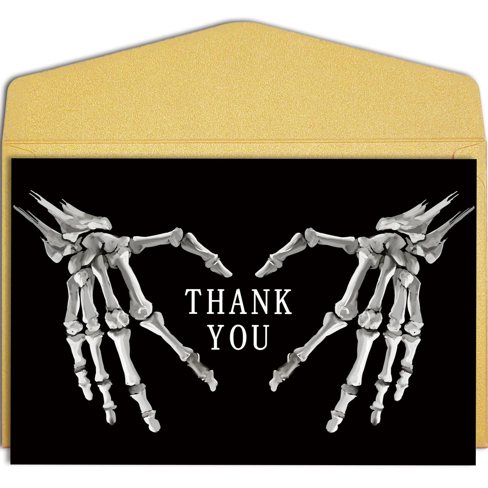 Qiliji Gothic Thank You Card for Him Her, Goth Skeleton Heart Hands Thank You Card, Halloween Party Thank You Card, Wedding Thank You Card, Spooky Appreciation Card