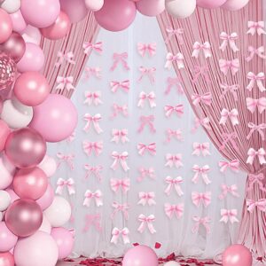 Pink Bow Party Hanging Garland Decorations, Coquette Birthday Decorations, Pink Bow Decorations for Baby Shower Bridal Bachelorette Wedding Party Decor