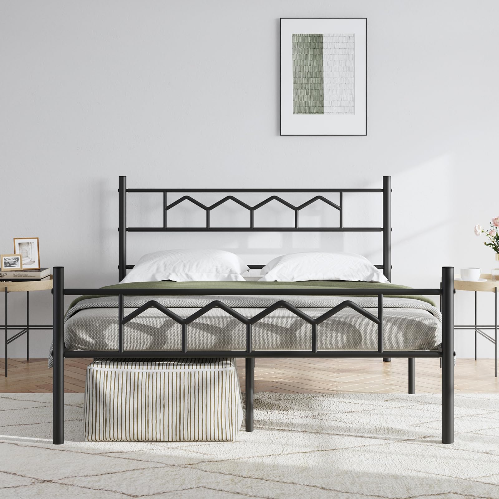 Novilla Queen Bed Frame Elegant Style with Headboard and Footboard, 14" High Metal Platform Bed Frame for Bedroom, Guest Room, Heavy Duty Metal Slats Support, No Box Spring Needed, Easy Assembly