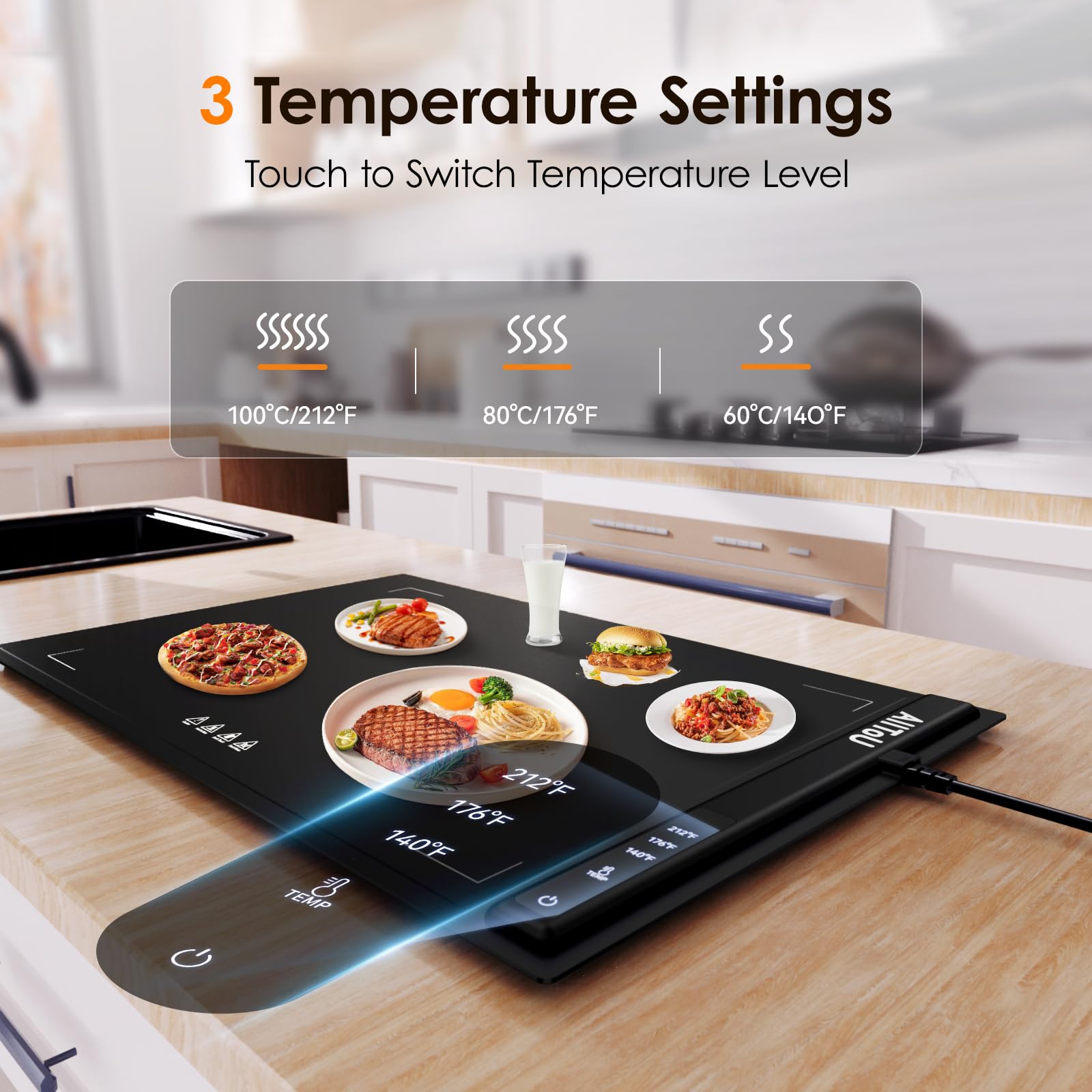 Electric Warming Tray - Full Surface Heating,Rollable & Portable,Premium Silicone Nano-Material,Auto Shut-Off -Versatile Food Warmer for Gatherings,Parties,Everyday Use (Black Heating Wire)