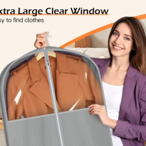 MISSLO 65" Foldable Garment Bags for Hanging Clothes Travel Waterproof Dress Bags for Gowns Long for Closet Storage Dress Protector Bag for Gowns, Suits, Coats, Grey, 2 Packs