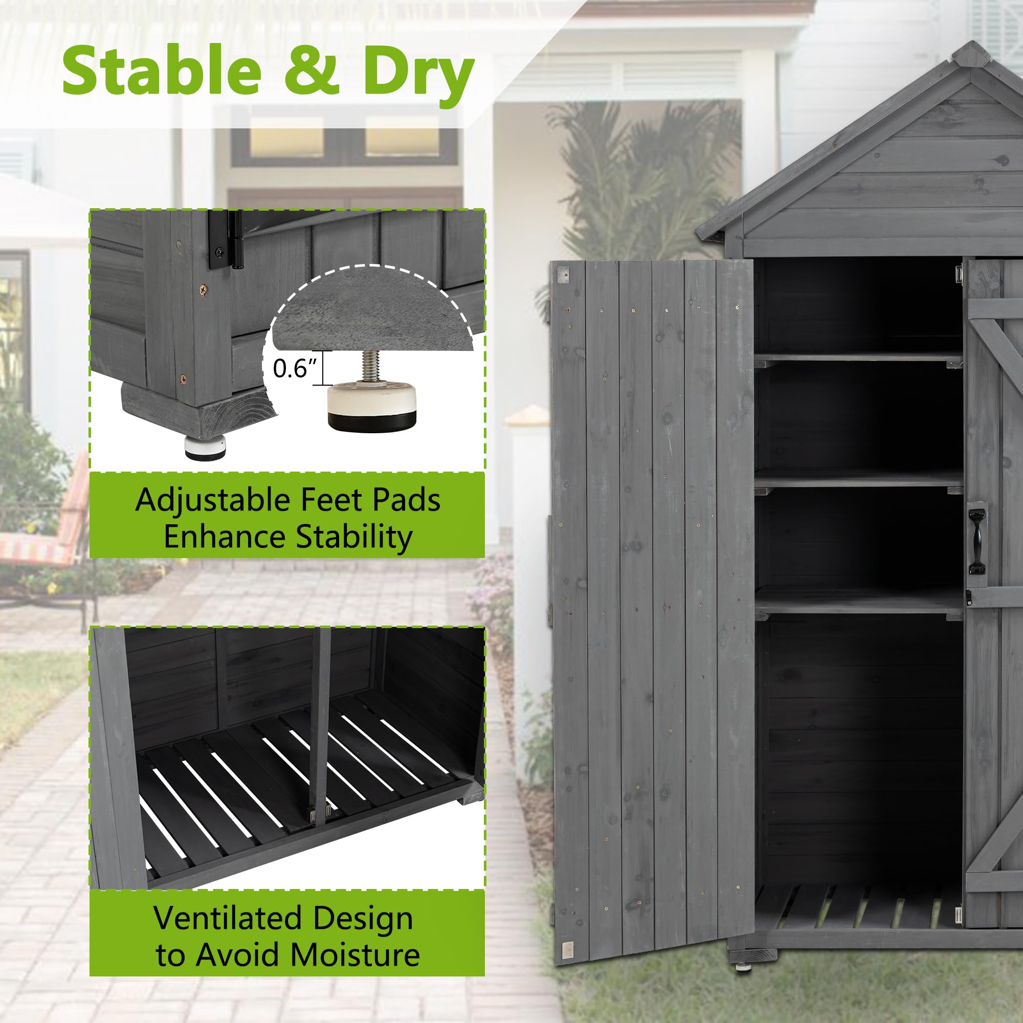 Stylish Grey Wood Outdoor Tool Shed with Shelves & Latch - Versatile Garden Storage Cabinet 39.56"x22.04"x68.89" Durable Weather-Resistant Closet