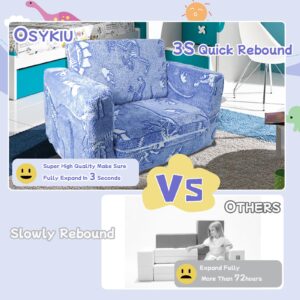 OSYKIU Kids Couch, 2-in-1 Toddler Sofa Fold Out, Comfy Toddler Sofa Chair, Convertible Kids Couch to Lounger, Dinosaur Baby Sofa Chair for Boys and Girls Gifts, Folding Kids Play Sofa Bed