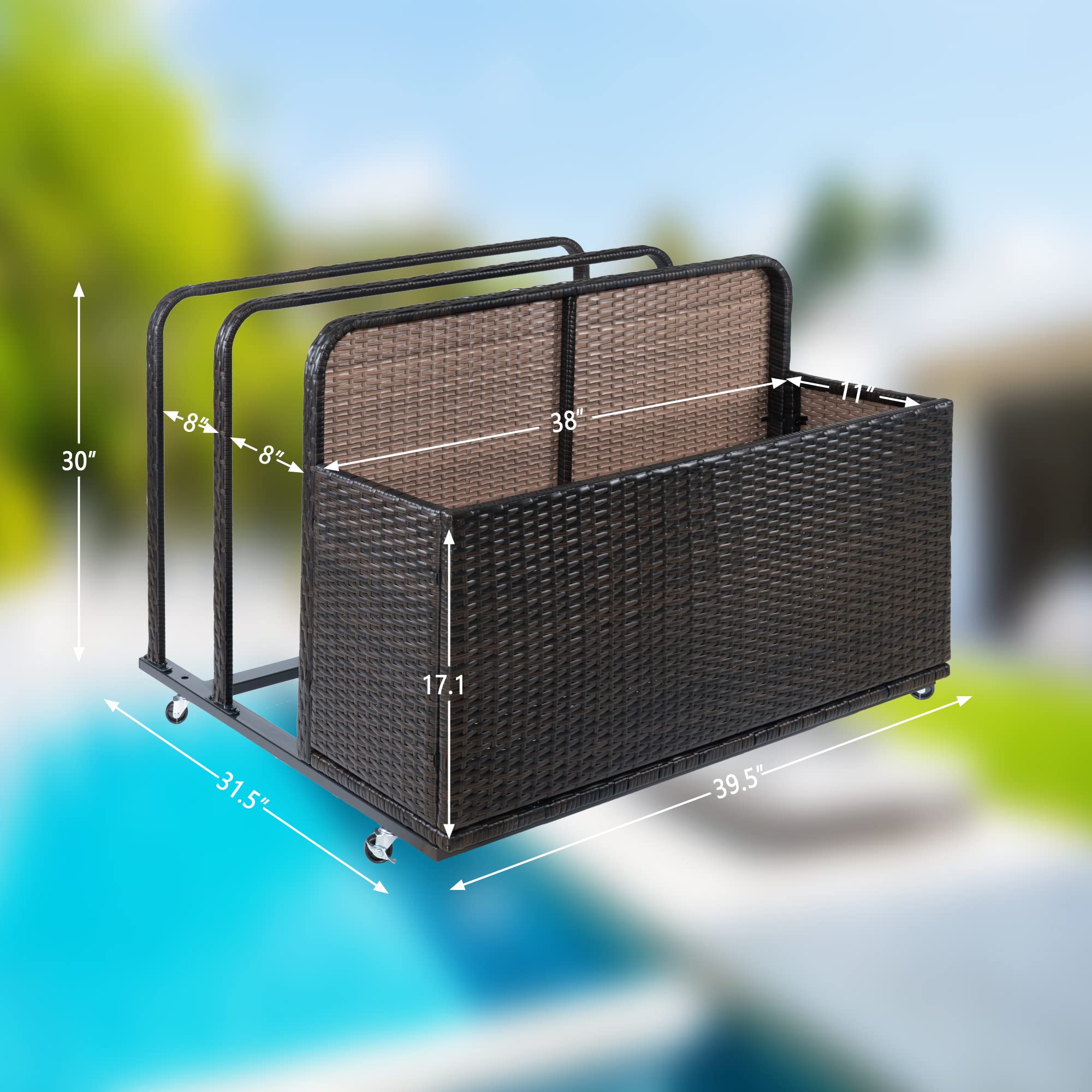 Flarhetoric Double Layer Pool Float Storage Organizer, Waterproof Float Storage Box for Garden, Backyard and Patio, PE Rattan Patio Deck Box Indoor for Pillows, Cushion, Toys, Brown