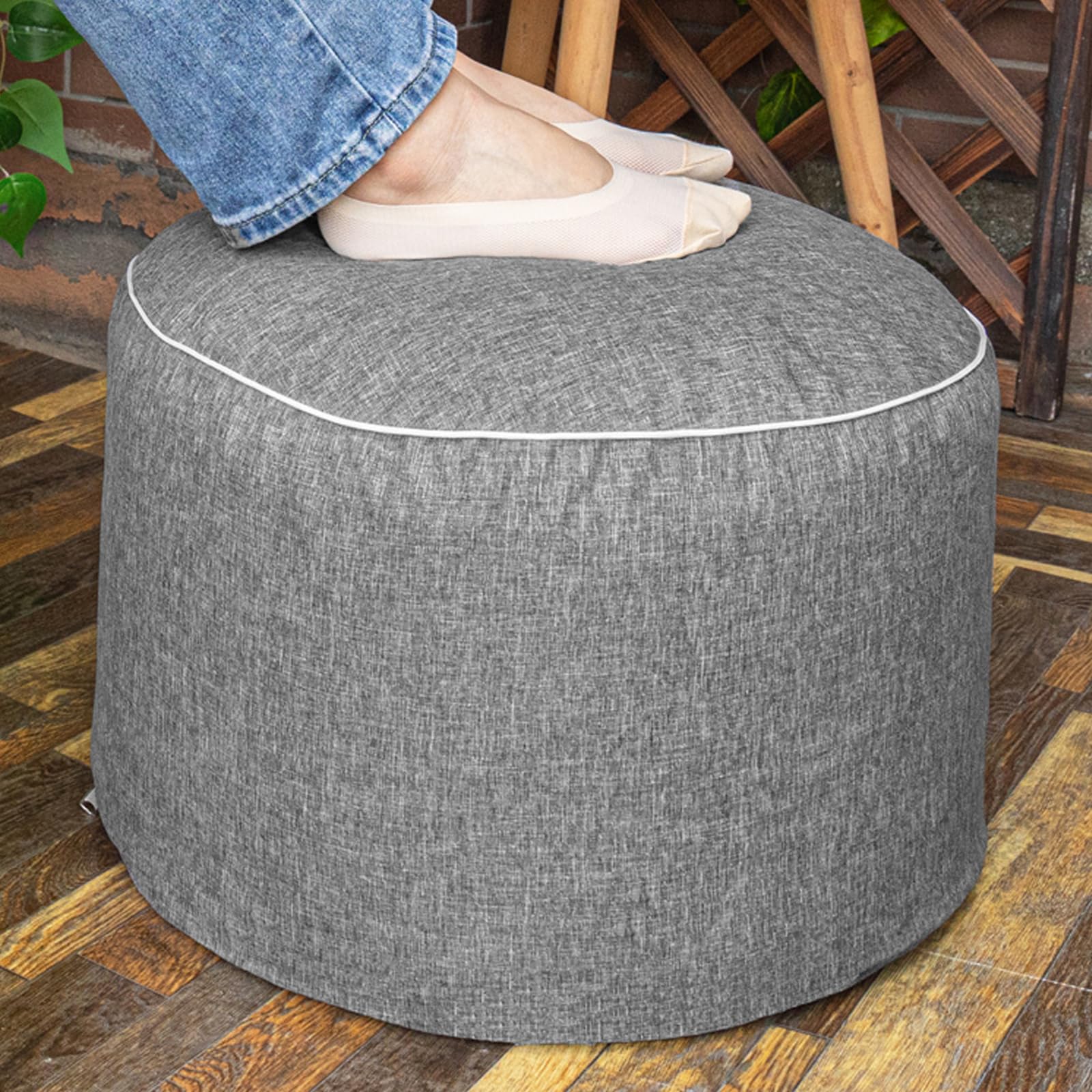 AbunHeri Outdoor Ottoman Outdoor Ottomans for Patio 19x12 Inches Modern Lightweight Foam Stuffed Pouf Outdoor Footstool Footrest Foot Stool Waterproof (Gray)