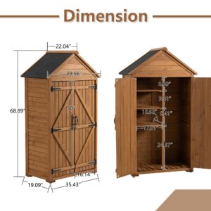 Durable Wooden Outdoor Garden Wood Tool Shed Cabinet, Space-Saving Outside Storage with Shelves & Latch, 39.56"x 22.04"x 68.89", Sturdy Build