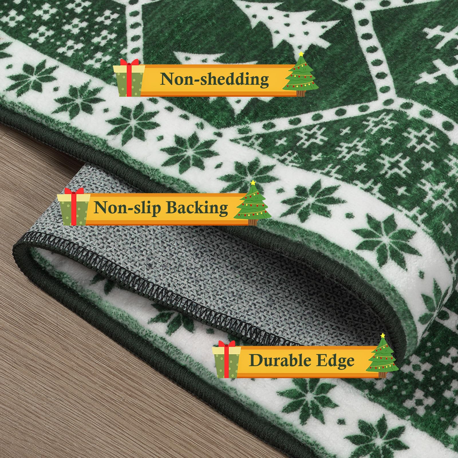 Seavish Christmas Front Door Mat 2x3 Green Bathroom Rug Low Pile Kitchen Rugs Non Slip Xmas Throw Rugs with Rubber Backing Washable Indoor Doormat Small Soft Decor Rugs for Entryway Porch Bedroom