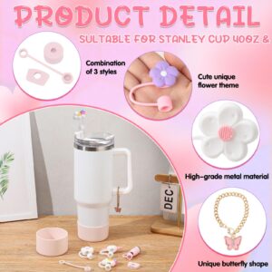 XLSXEXCL 18 Pcs Rose Quartz Cup Accessories for Stanley,Including 9 Pcs Silicone Spill Stopper for Stanley,5 Pcs Straw Cover Cap for Stanley,2 Pcs Charms and Bottom Protector for Stanley Cup 30&40Oz