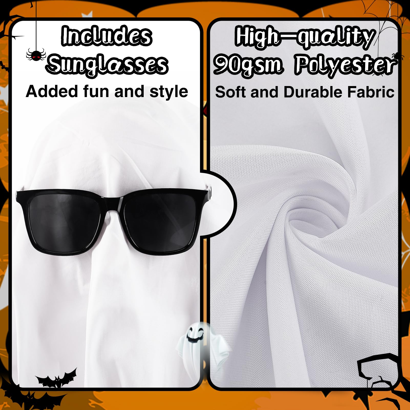 94.5''x59'' Halloween White Sheet for Ghost Costume - DIY Fabric with Sunglasses for Adult Kids Spooky Costume Hanging Ghosts Halloween Cosplay Party Outdoor Decorations