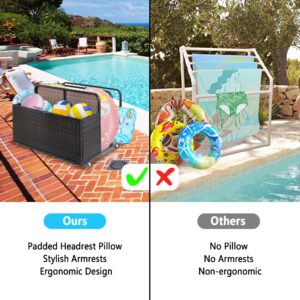 Flarhetoric Double Layer Pool Float Storage Organizer, Waterproof Float Storage Box for Garden, Backyard and Patio, PE Rattan Patio Deck Box Indoor for Pillows, Cushion, Toys, Brown