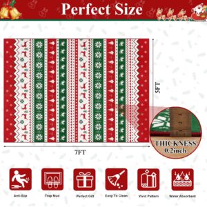 U'Artlines Christmas Washable Area Rug 5 X 7 ft Colorful Christmas Tree Deer Bell Laundry Rug Runner Non Slip Winter Soft Throw Rugs Carpet for Entryway Living Room Bedroom