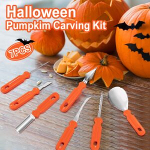 KOVSPO Halloween Pumpkin Carving Kit Tools, Stainless Steel Pumpkin Carving Set, Professional Heavy Duty Carving Set, Family DIY Carving Tools-Gift for Halloween (7PCS)