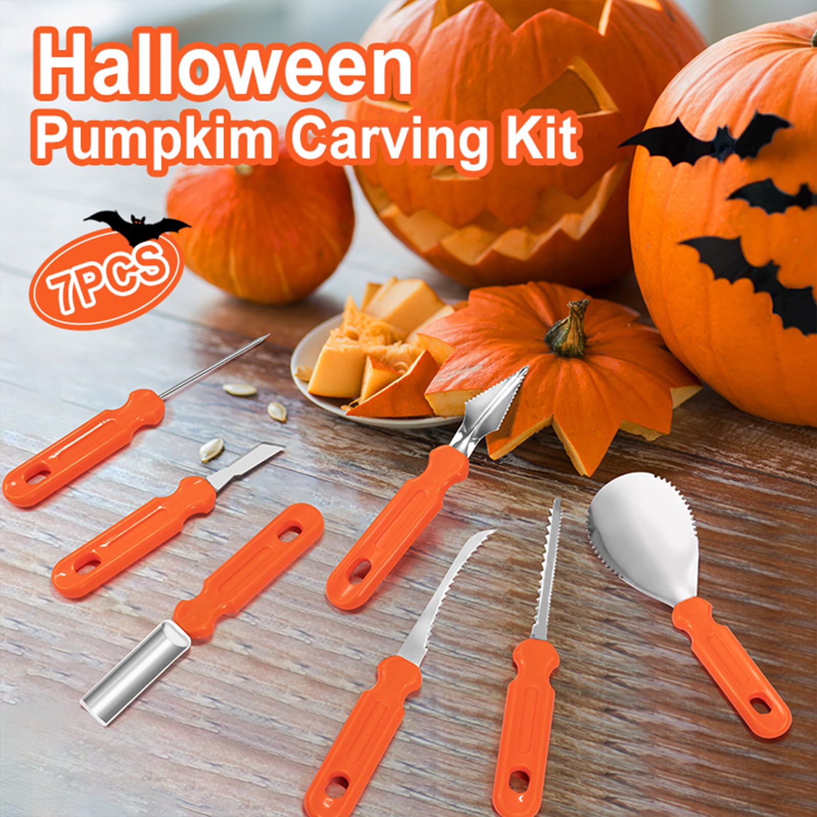 KOVSPO Halloween Pumpkin Carving Kit Tools, Stainless Steel Pumpkin Carving Set, Professional Heavy Duty Carving Set, Family DIY Carving Tools-Gift for Halloween (7PCS)