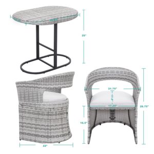 NUU GARDEN 3 Piece Outdoor Patio Bistro Set, Patio Furniture Set for 1 Iron Patio Table and 2 Dining Chairs, Balcony Furniture Patio Table and Chairs Set of 2 with Cushions, for Garden Yard, Gray