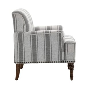 UIXE Stripe Accent Chair Arm Chair, Modern Nailhead Trim Club Armchair with Wood Legs, Comfy Living Room Single Sofa Reading Seat Bedroom Side Seating for Home Office, Gray