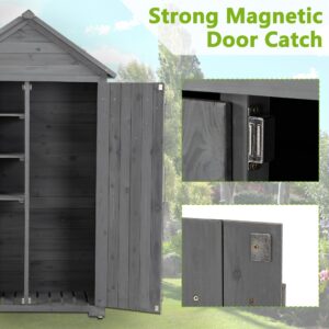 Stylish Grey Wood Outdoor Tool Shed with Shelves & Latch - Versatile Garden Storage Cabinet 39.56"x22.04"x68.89" Durable Weather-Resistant Closet