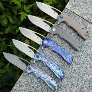 KANSEPT Kryo Pocket Knife 8.08in Folding Knives with 3.58in Satin CPM S35VN Drop Point Blade and Timascus Handle for Outdoor, Tactical, Hinking EDC K1001M2