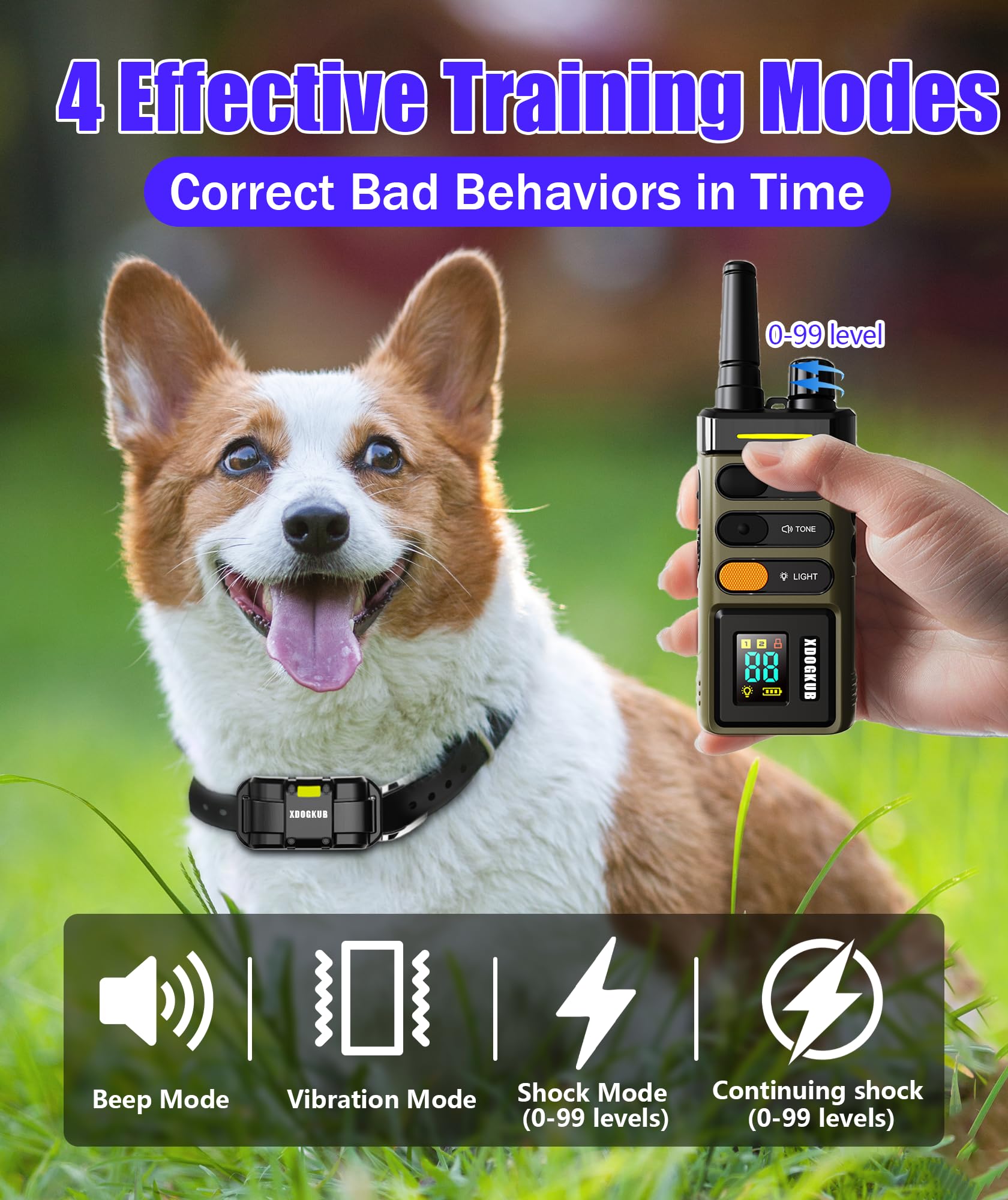 XDOGKUB Dog Shock Collar - 5200FT Dog Training Collar with Remote, IPX7 Waterproof Electric Collar and Remote with 4 Training Modes, Security Lock, Rechargeable e-Collar for All Breeds, Sizes