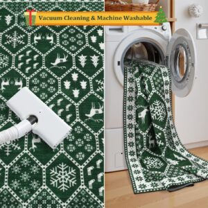 Seavish Christmas Front Door Mat 2x3 Green Bathroom Rug Low Pile Kitchen Rugs Non Slip Xmas Throw Rugs with Rubber Backing Washable Indoor Doormat Small Soft Decor Rugs for Entryway Porch Bedroom