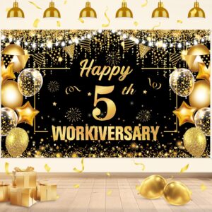 5th work anniversary decorations happy 5th workiversary banner black gold happy 5 year work anniversary banner backdrop employee appreciation banner 5 year work anniversary decor for employee boss