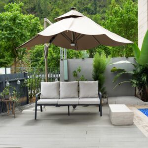 outlux 1set aluminum sofa chairs, three people sofa with rust-resistant cushions -perfect for yard, deck, porch, and balcony (only 1sofa)