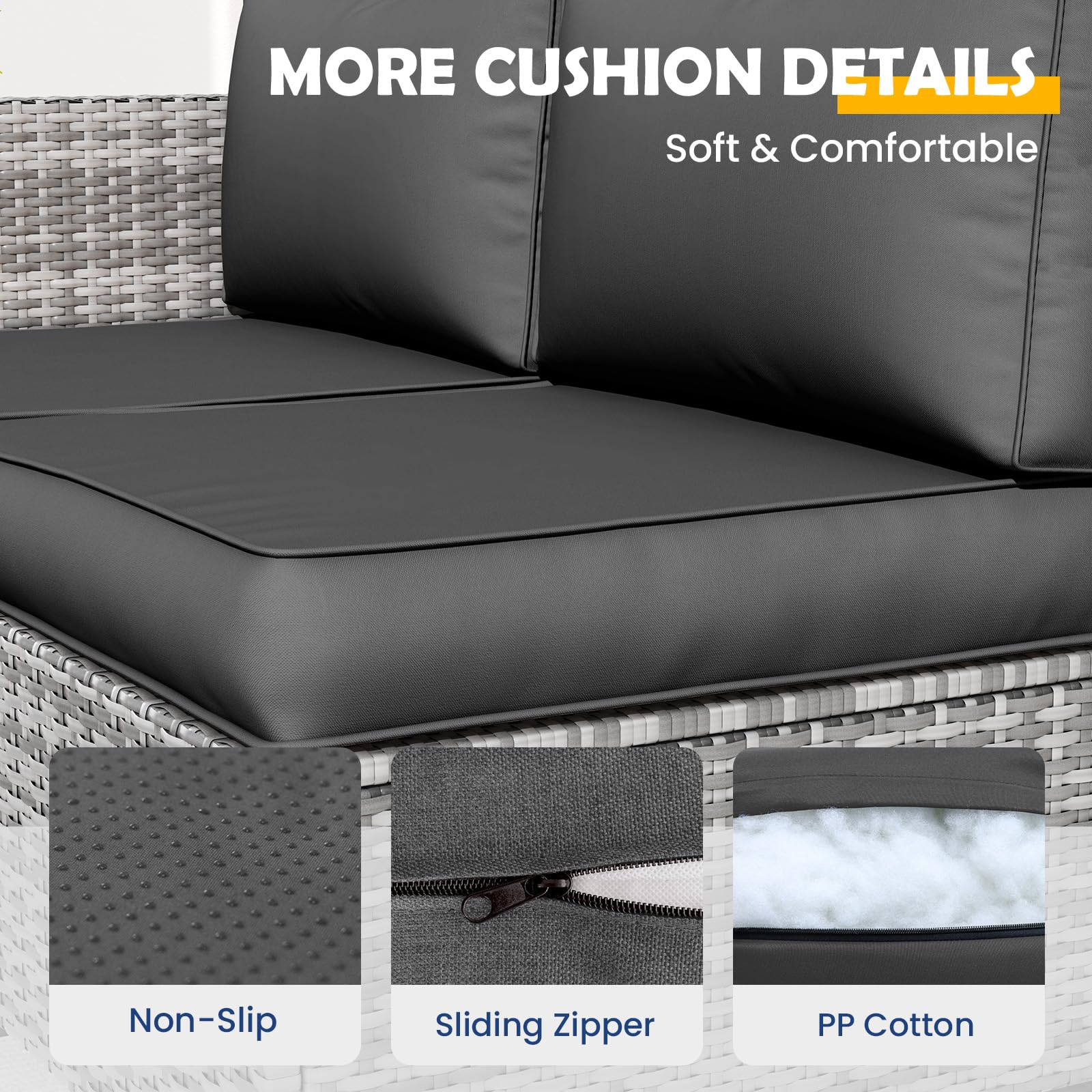 UDPATIO Outdoor Cushions for Patio Furniture, 4'' Replacement Cushions for Outdoor Furniture, Water-Resistant Patio Furniture Sectional Cushions for Sofa Couch Bench, Grey