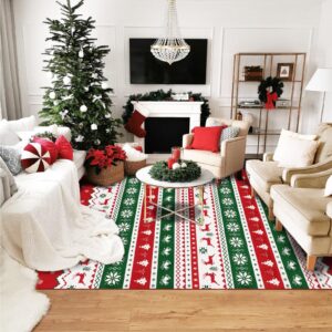 U'Artlines Christmas Washable Area Rug 5 X 7 ft Colorful Christmas Tree Deer Bell Laundry Rug Runner Non Slip Winter Soft Throw Rugs Carpet for Entryway Living Room Bedroom