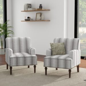 UIXE Stripe Accent Chair Arm Chair, Modern Nailhead Trim Club Armchair with Wood Legs, Comfy Living Room Single Sofa Reading Seat Bedroom Side Seating for Home Office, Gray