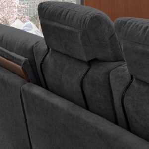 Convertible Sectional Sofa with Storage, 4 Seat L Shaped Couch High Head with Ottoman and Cup Holder, Modern Microfiber Fabric Sofas Couches for Living Room, Dark Grey