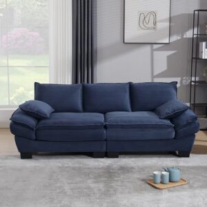 modern loveseat couch sofa,89'' corduroy upholstered 2-seat sofa, sectional love seat furniture with 2 pillows with movable armrest, deep couches for living room,navy blue