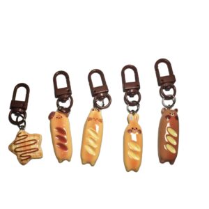 weigangfang 5 pcs resin cat dog bear rabbit bread key chain cartoon star cookies key rings animal cake keychains for halloweens’ gift, boy & girls' gift