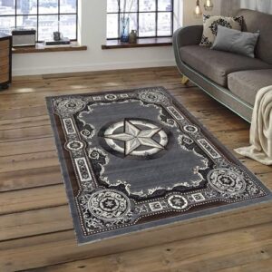 champion rugs premium 3d effect hand carved thick modern cowboy lodge texas star grey traditional area rug (5' 3" x 7' 5")