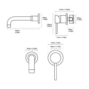 Bathroom Sink Faucet Hot and Cold Swivel Nozzle Wall Mounted Bathtub 150MM(Brushed Gold)