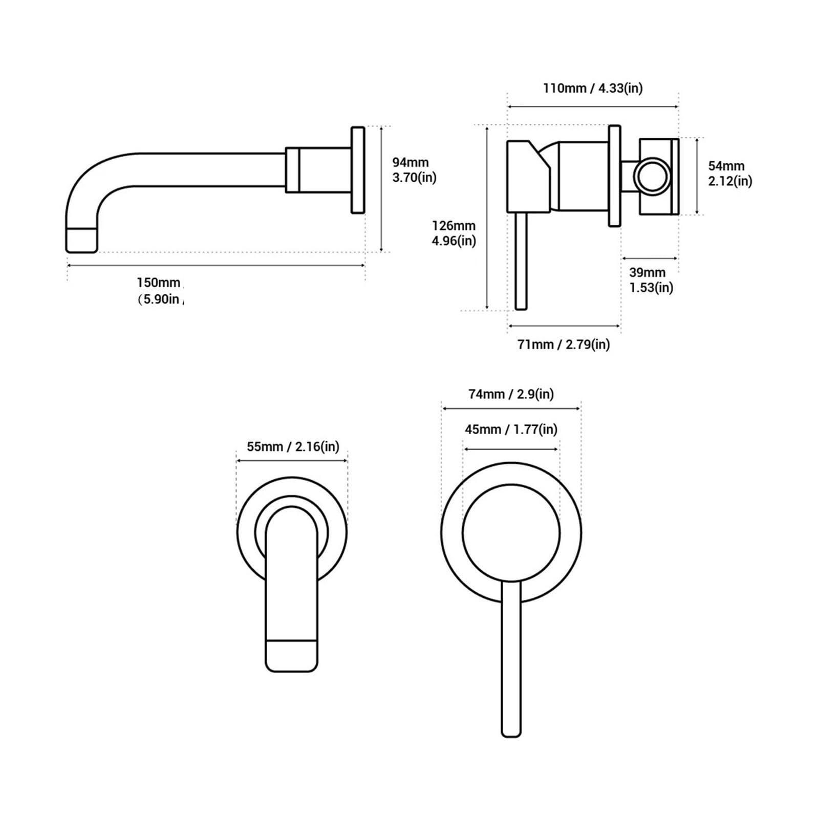 Bathroom Sink Faucet Hot and Cold Swivel Nozzle Wall Mounted Bathtub 150MM(Brushed Gold)