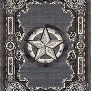 champion rugs Premium 3D Effect Hand Carved Thick Modern Cowboy Lodge Texas Star Grey Traditional Area Rug (5' 3" X 7' 5")