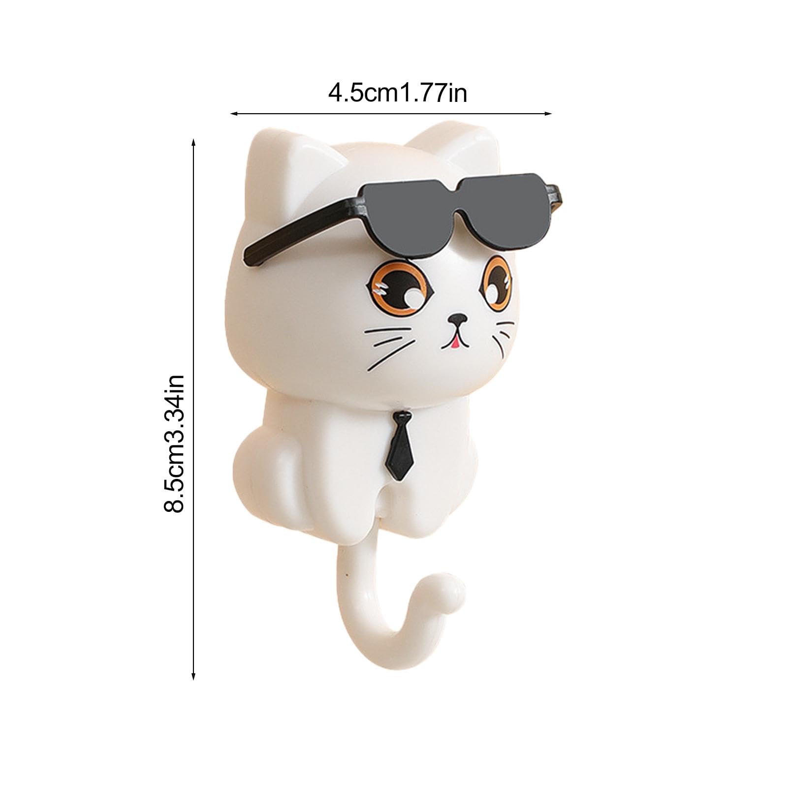 Cat Hooks - Long Lasting Cat Key Holder, Kitten Coat Hooks | Cute Cat Key Hook With Sunglasses Adhesive, Adhesive Coat Wall Mounted Hook, Multipurpose Coat Hooks Key Holder For Wall Coat Bag Scarf Hat