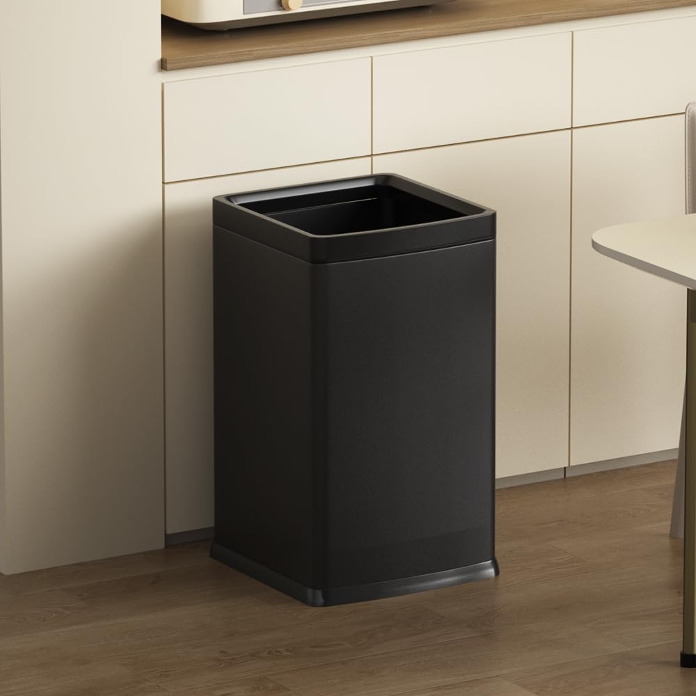 YOJIA 4 Gallon/15L Square Trash bin, Double Layer Bathroom Trash cans,Large Capacity,Elegant Garbage Can, for Home,Kitchen,Office,Hotel(15L Black)