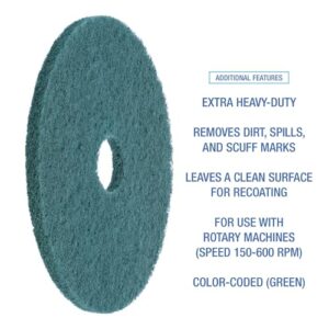 Boardwalk Heavy-Duty Scrubbing Floor Pads, 17" Diameter, Green, 5/Carton