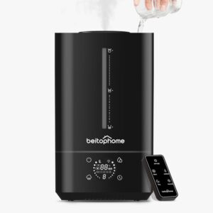 6l humidifiers for bedroom large room, cool mist humidifier for baby and plants, top fill humidifiers with remote control, smart humidistat control, quiet, adjustable mist, up to 50 hours, black