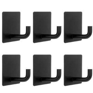 tucnoeu stick on hooks self adhesive hooks heavy duty 6 pcs black adhesive hooks 304 stainless steel shower wall hook for bathroom,kitchen,camper