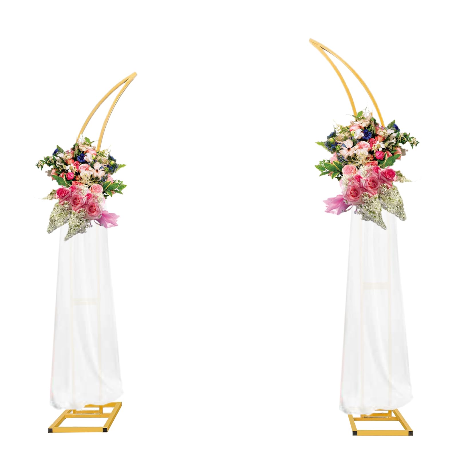 Large Wedding Arch Frame with Base, Set of 2 Moon Curved Metal Arch Backdrop Stand Flower Arch Floral Arch for Ceremony Wedding Birthday Anniversary Bridal Baby Shower Floral Decorations(6.2ft,6.9ft)