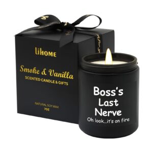 lihome boss gifts for men - boss day gifts, natural soy wax smoke vanilla candle(7oz)