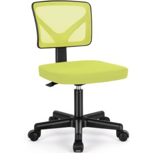 dumos armless desk chairs with wheels cute home office chair no arms, ergonomic adjustable swivel rolling task chair, comfy mesh mid back computer work vanity chair for small spaces, green