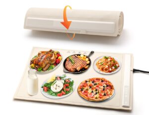 food warming mat, electric warming tray full surface for keep food warm, foldable heater food pad with 3 temperature settings, food warmer for parties buffets gatherings holidays daily use, white