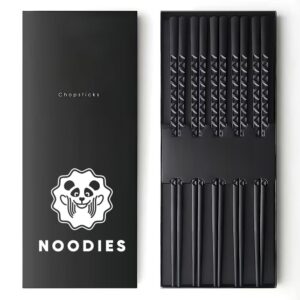 noodies reusable chopsticks – 5 pairs premium fiberglass, bold geometric design, lightweight & durable – 9.64 inch, dishwasher safe – ideal for sushi, asian cuisine, and daily use – gift set