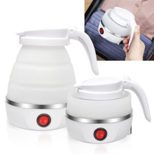 foldable electric kettle for travel, portable collapsible 600ml kettle with auto shut-off, 110v silicone quick boiling hot water kettle for coffee tea boiling water