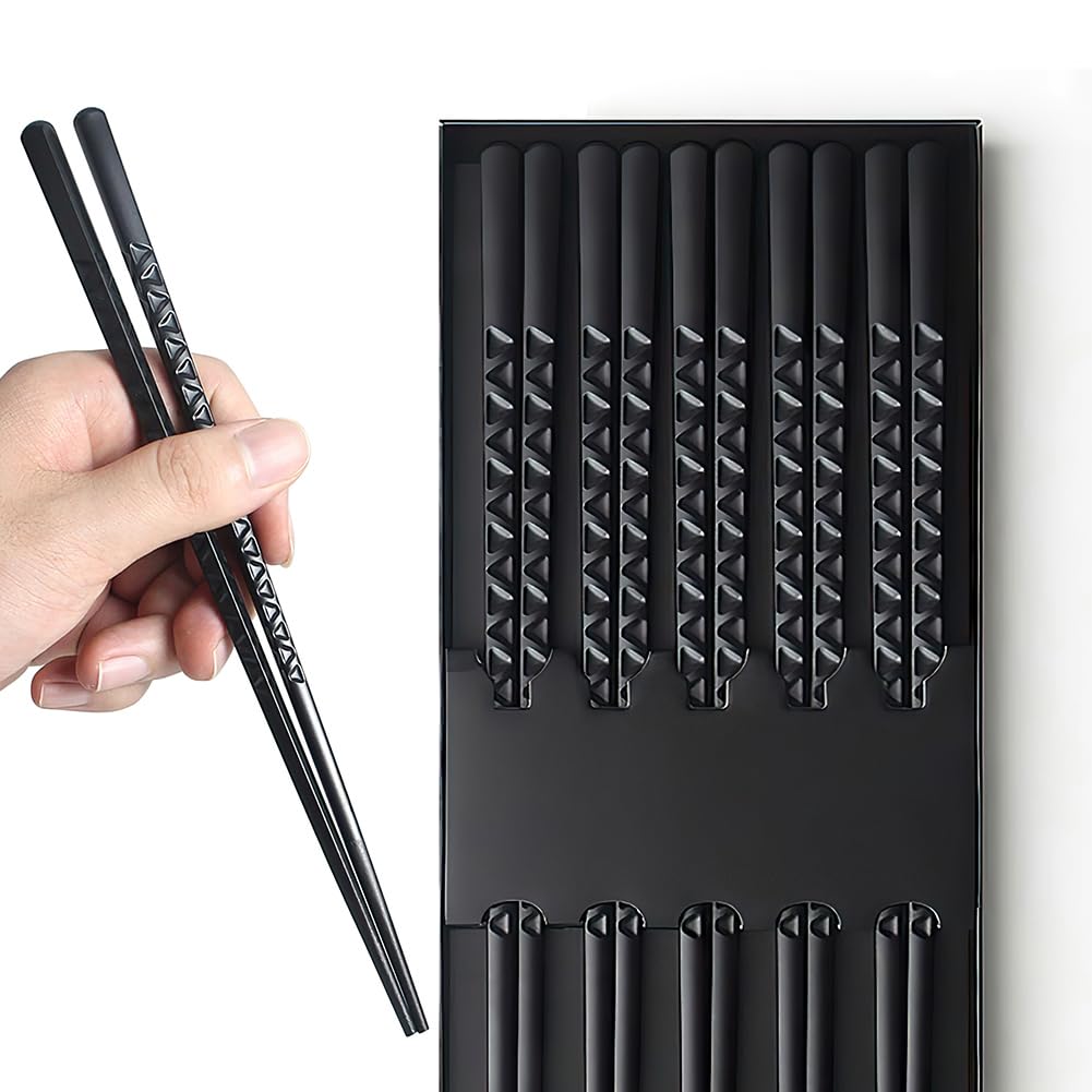 Noodies Reusable Chopsticks – 5 Pairs Premium Fiberglass, Bold Geometric Design, Lightweight & Durable – 9.64 Inch, Dishwasher Safe – Ideal for Sushi, Asian Cuisine, and Daily Use – Gift Set